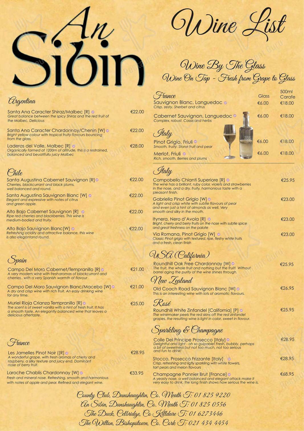 Menu at An Sibin pub & bar, Dunshaughlin, Main St