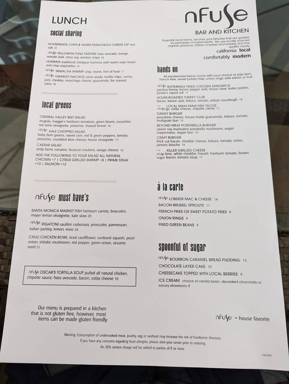 Menu at nFuse Restaurant, Bar & Lounge, Anaheim