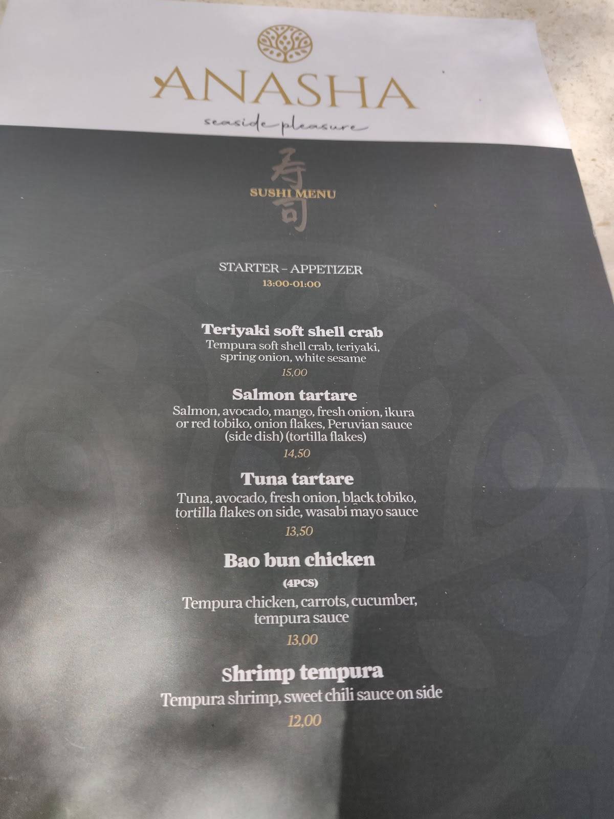 Menu at Anasha, Kalamata