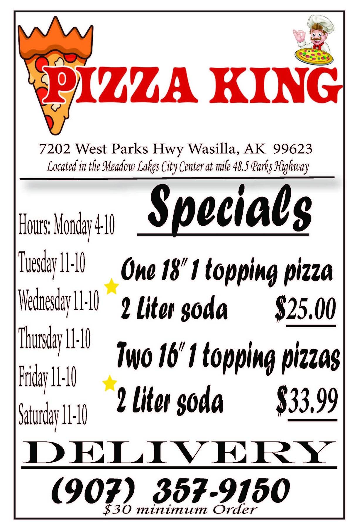 Menu at Pizza King pizzeria, Meadow Lakes, W Parks Hwy
