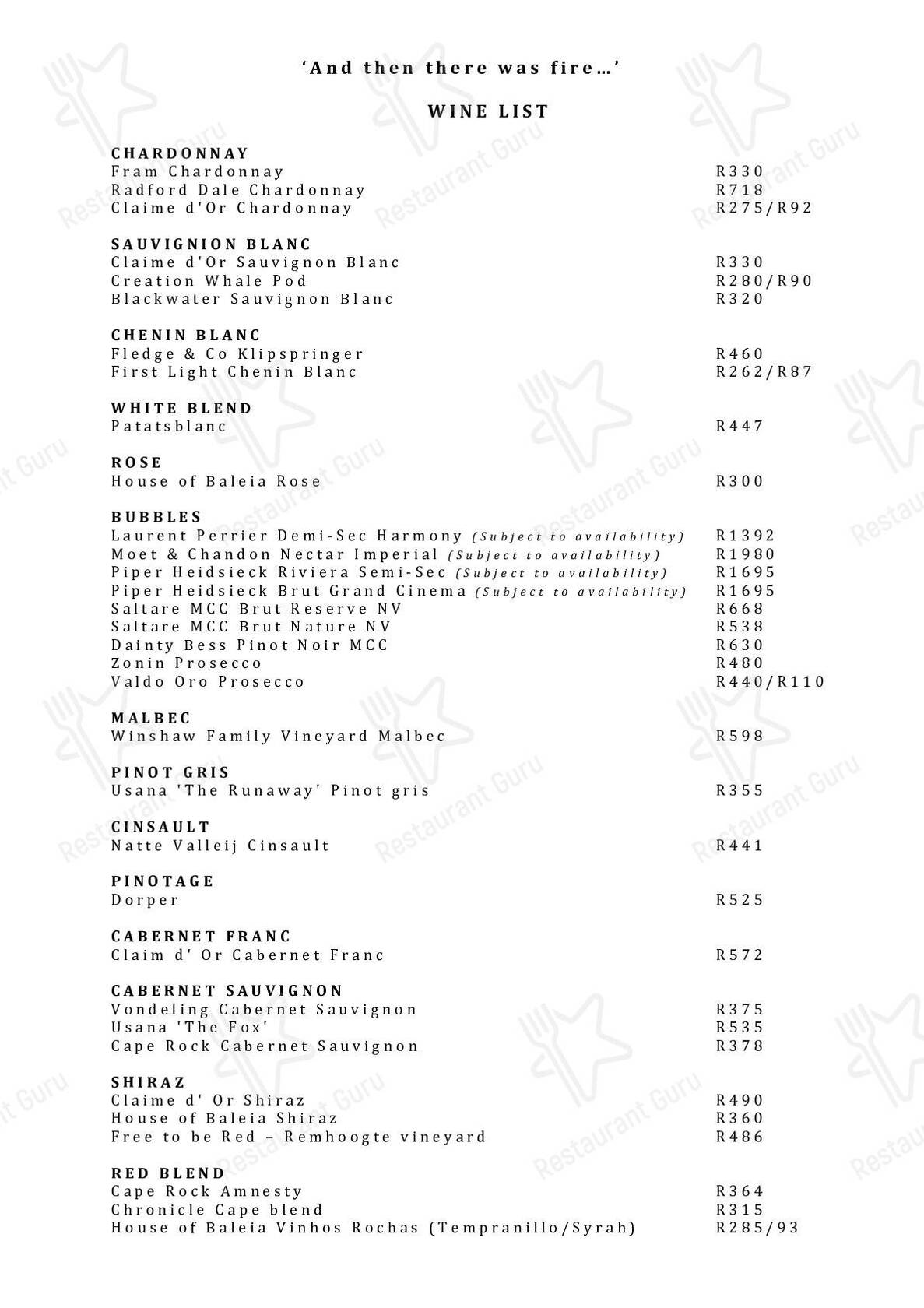 Menu at And then there was Fire... restaurant, Krugersdorp
