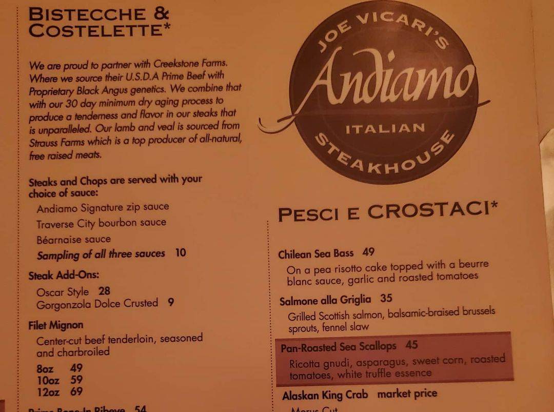Menu at Andiamo Steakhouse, Las Vegas