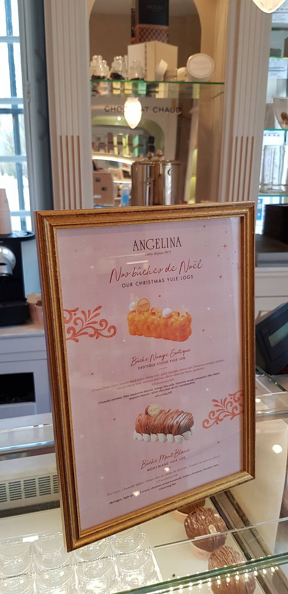 Menu at Angelina Paris restaurant, Versailles, Allée des 2