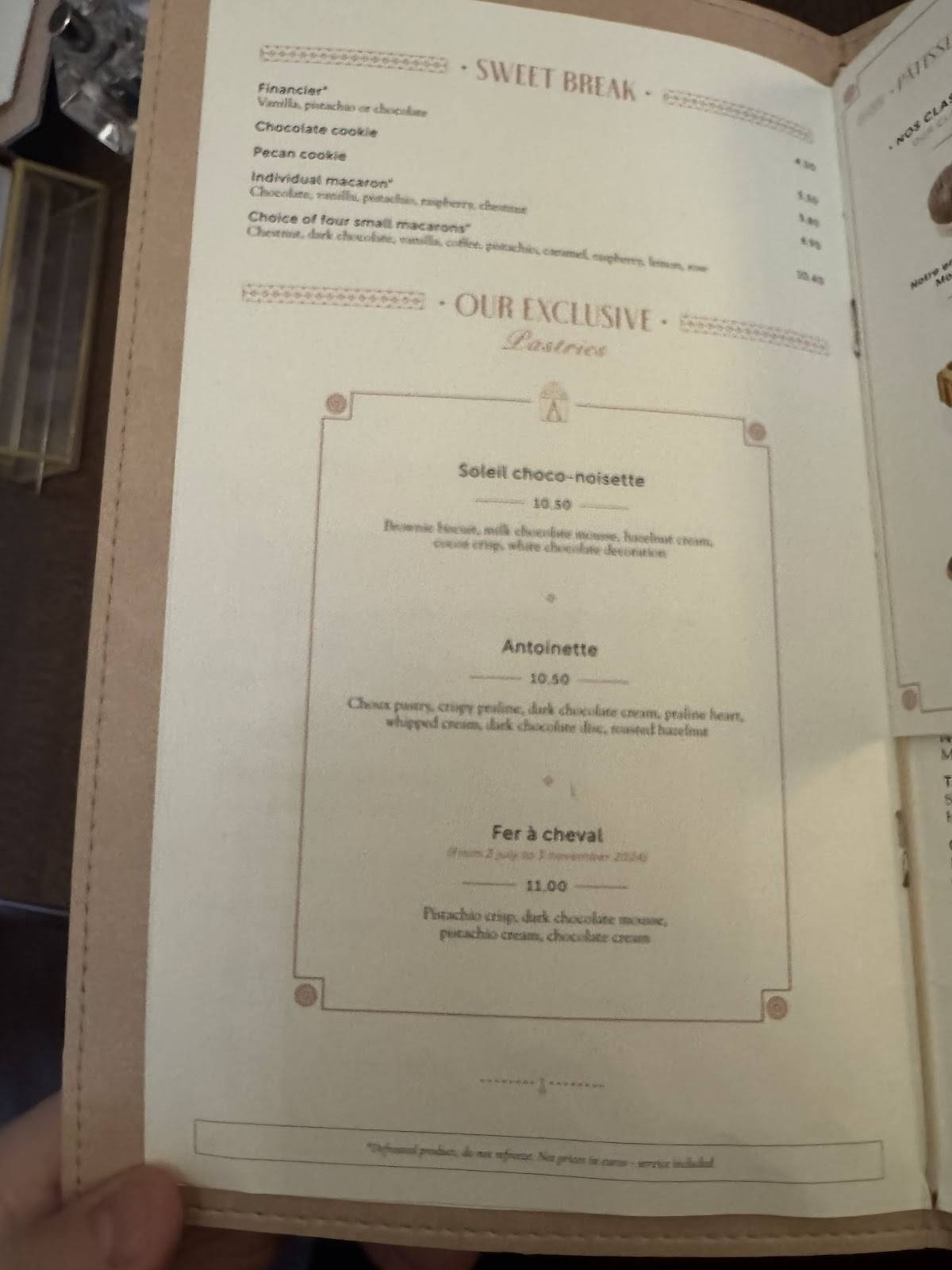 Menu at Angelina Paris restaurant, Versailles, All. des deux Trianons