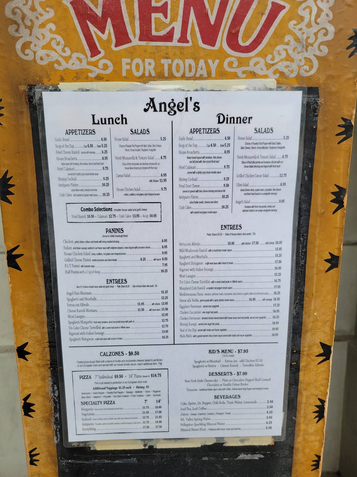 Menu at Angels Italian Restaurant, Hot Springs