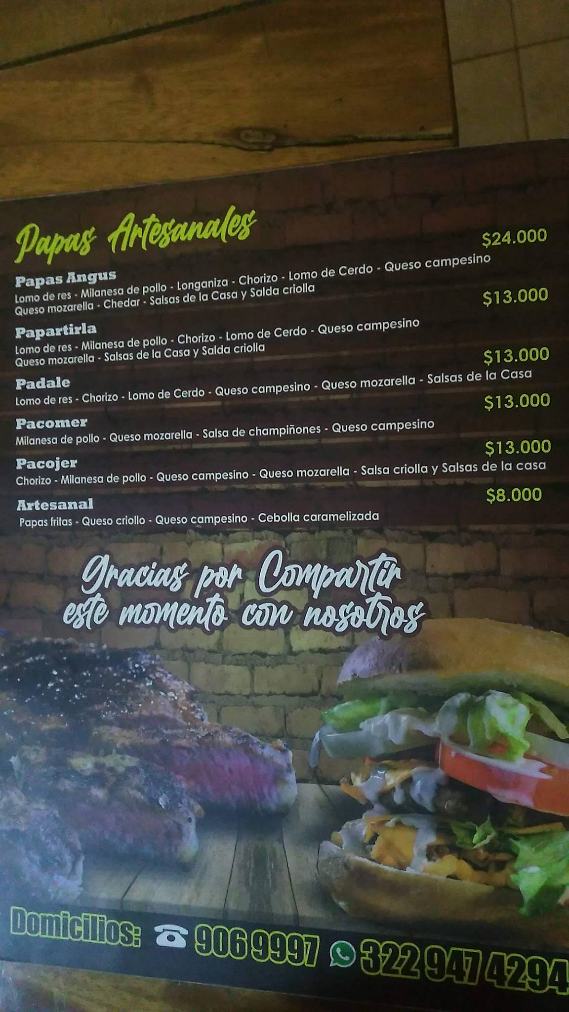 Carta del restaurante Angus Artesanal Grill, Bogotá