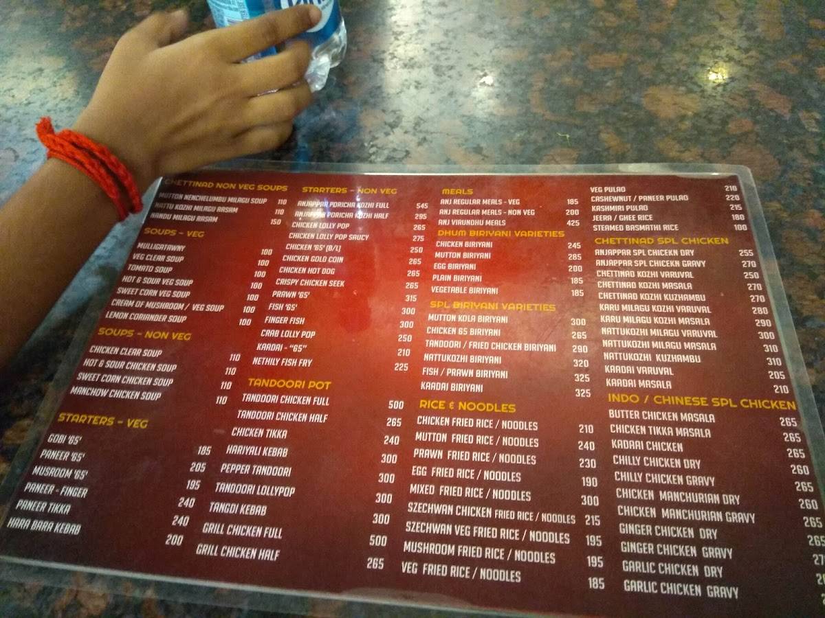 Menu at Anjappar Chettinad Restaurant Nungambakkam, Chennai, J P Tower