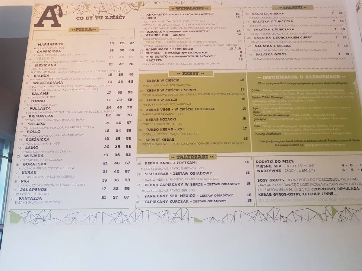 Menu at Ankara Sanok pizzeria, Sanok