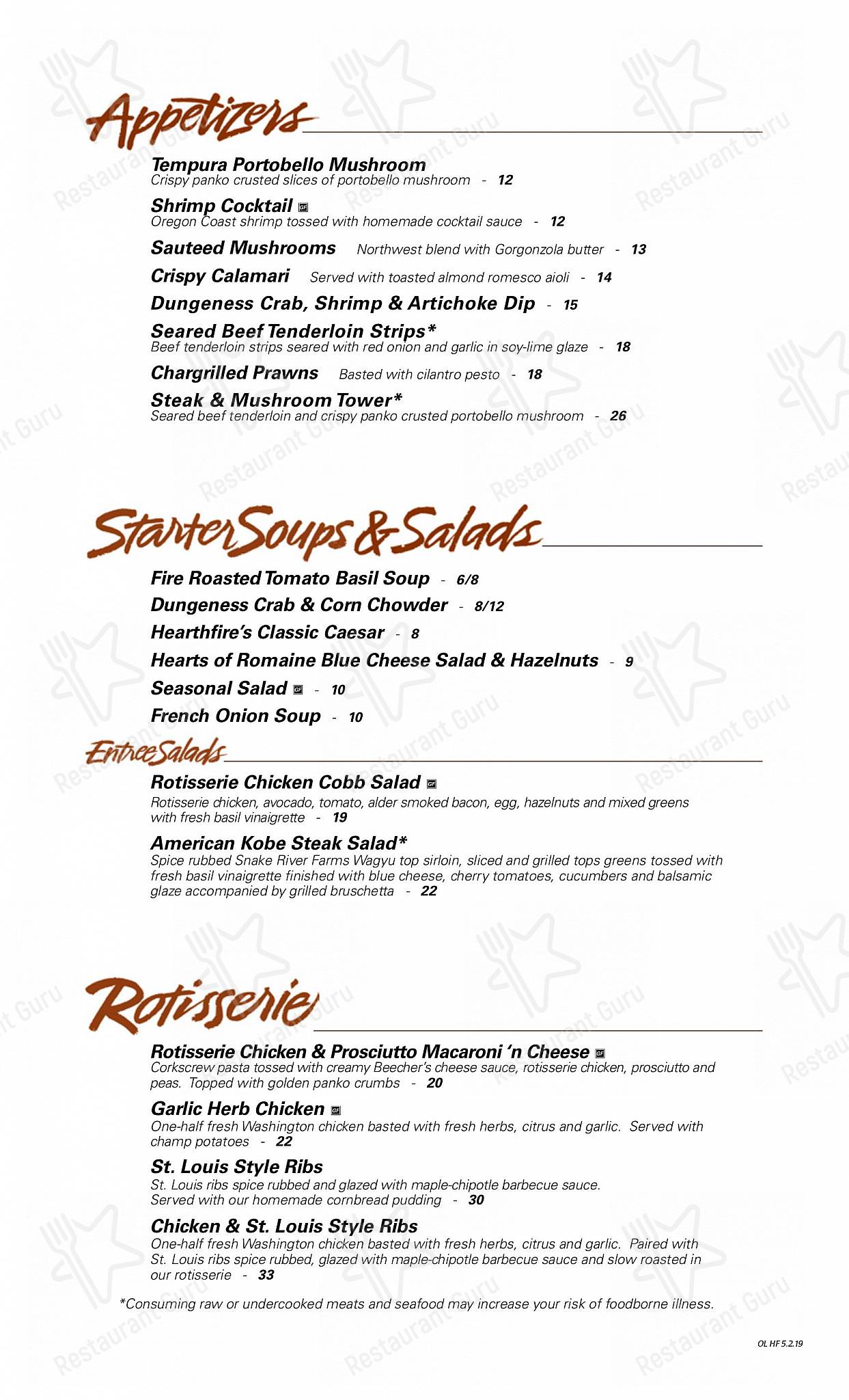 Menu at Anthony's Hearthfire Grill Olympia restaurant, Olympia