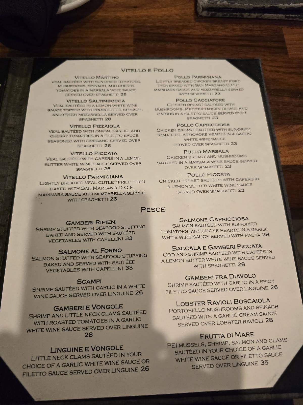 Menu at Antico Italian Restaurant, Huntersville