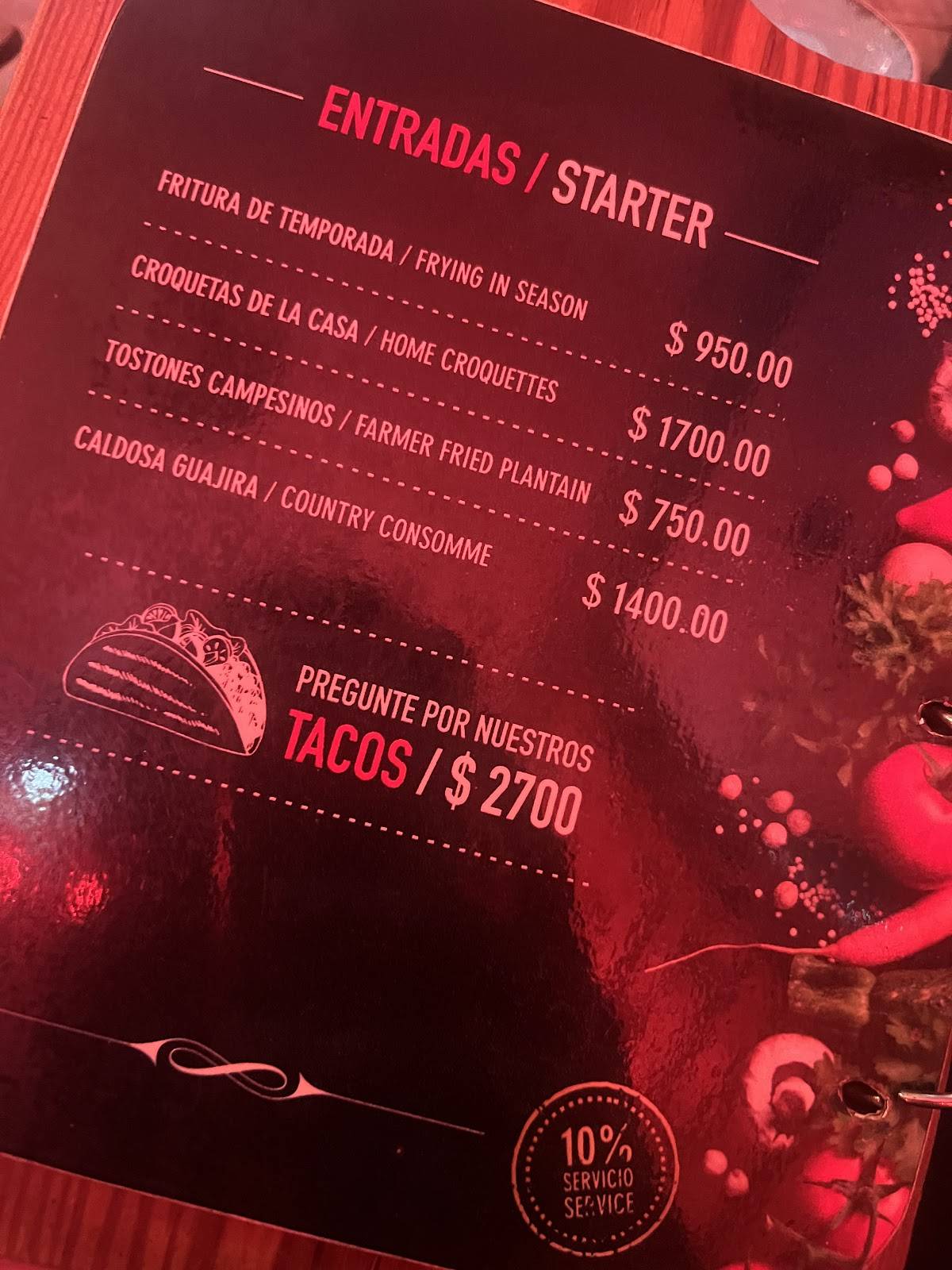 Carta del restaurante Antojos, La Habana