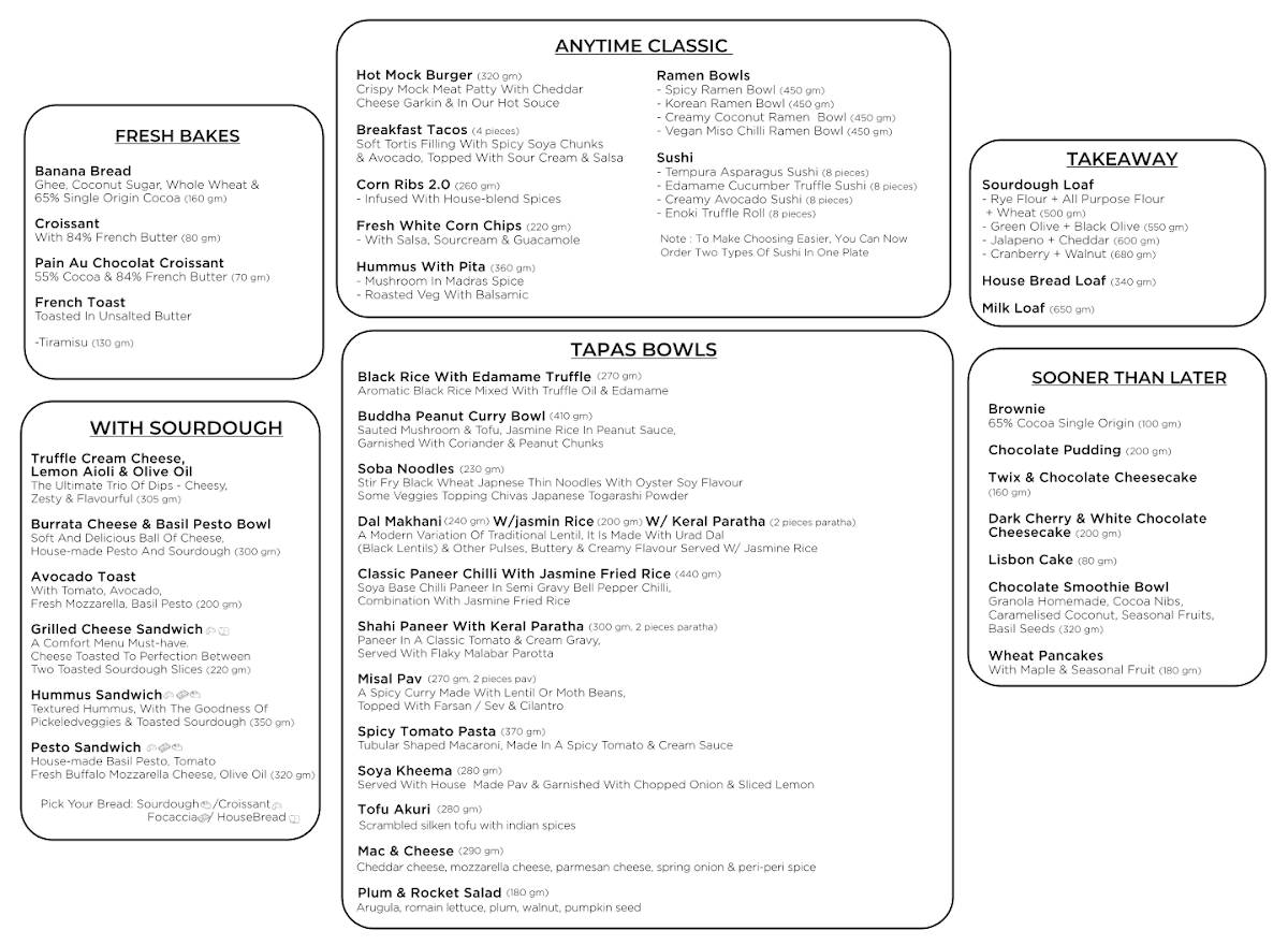 Menu at Anytime at K's, Ahmedabad
