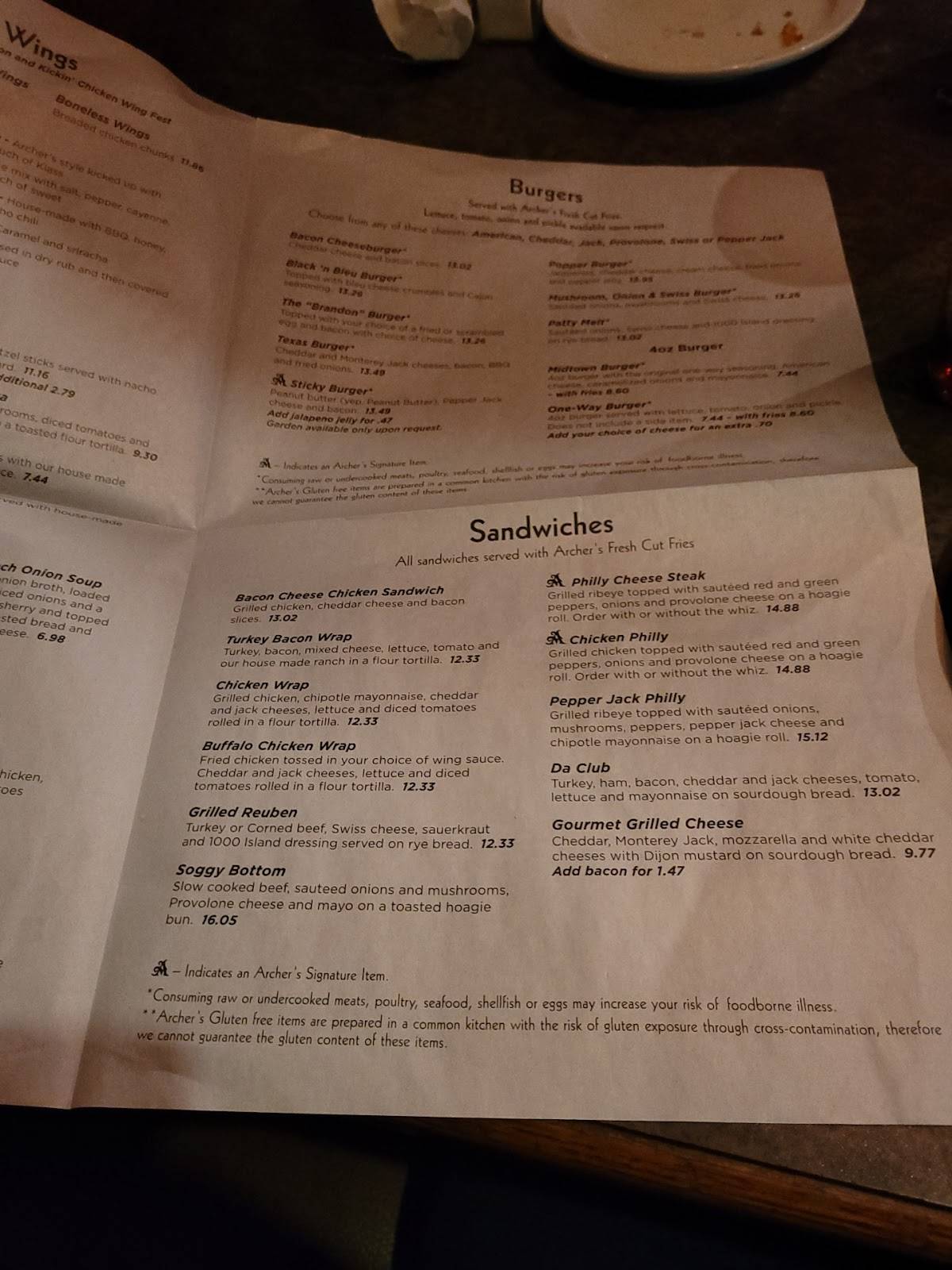 Menu at Archers Tavern Kettering pub & bar, Kettering