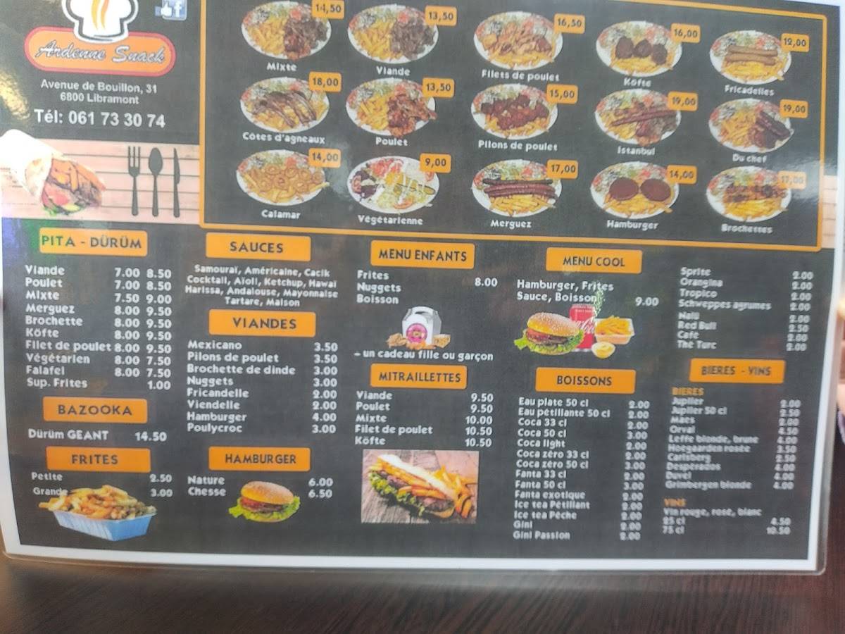 Menu au Ardenne Snack, Libramont-Chevigny