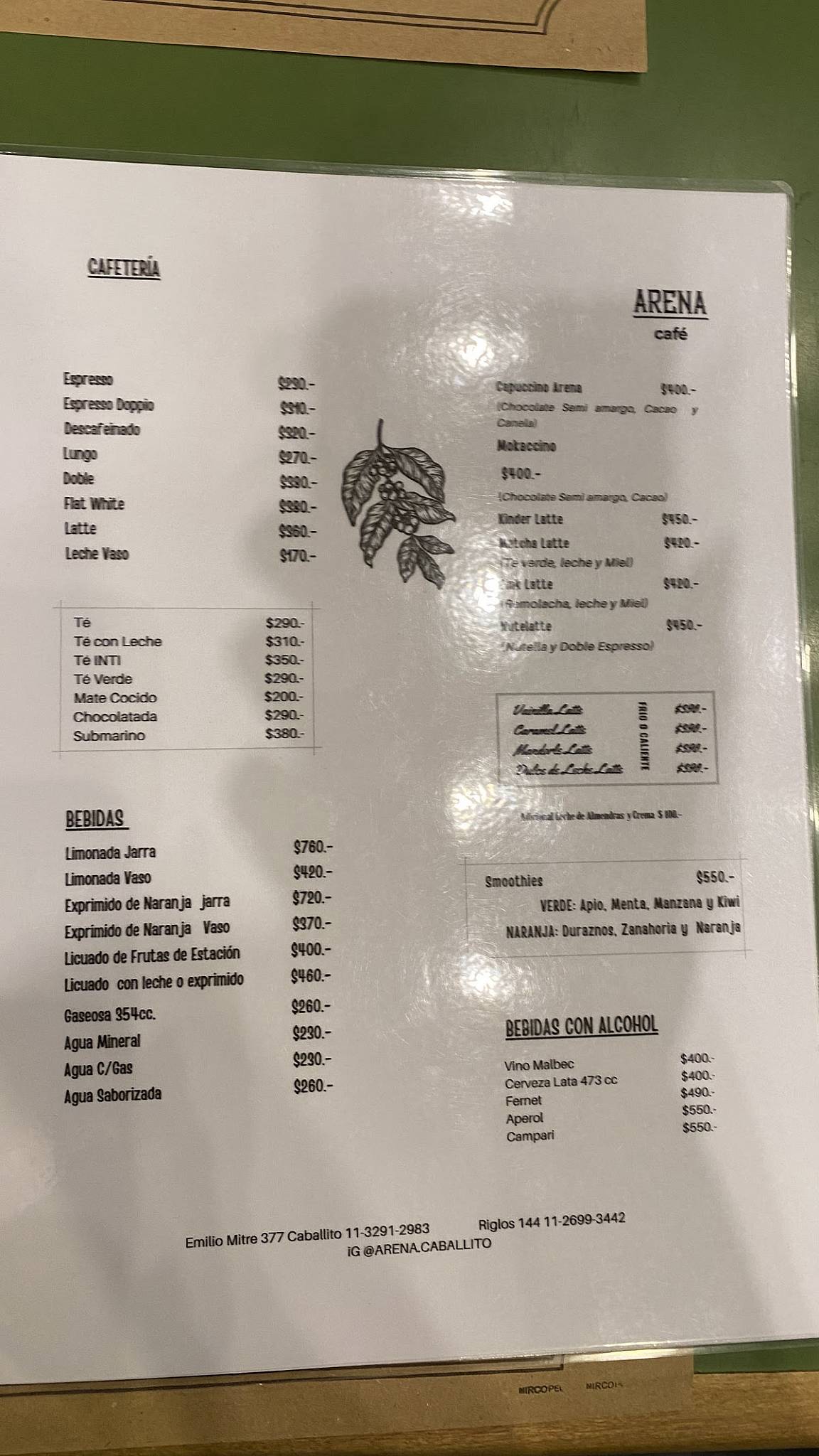 Carta de Arena Café, Buenos Aires, Riglos 144