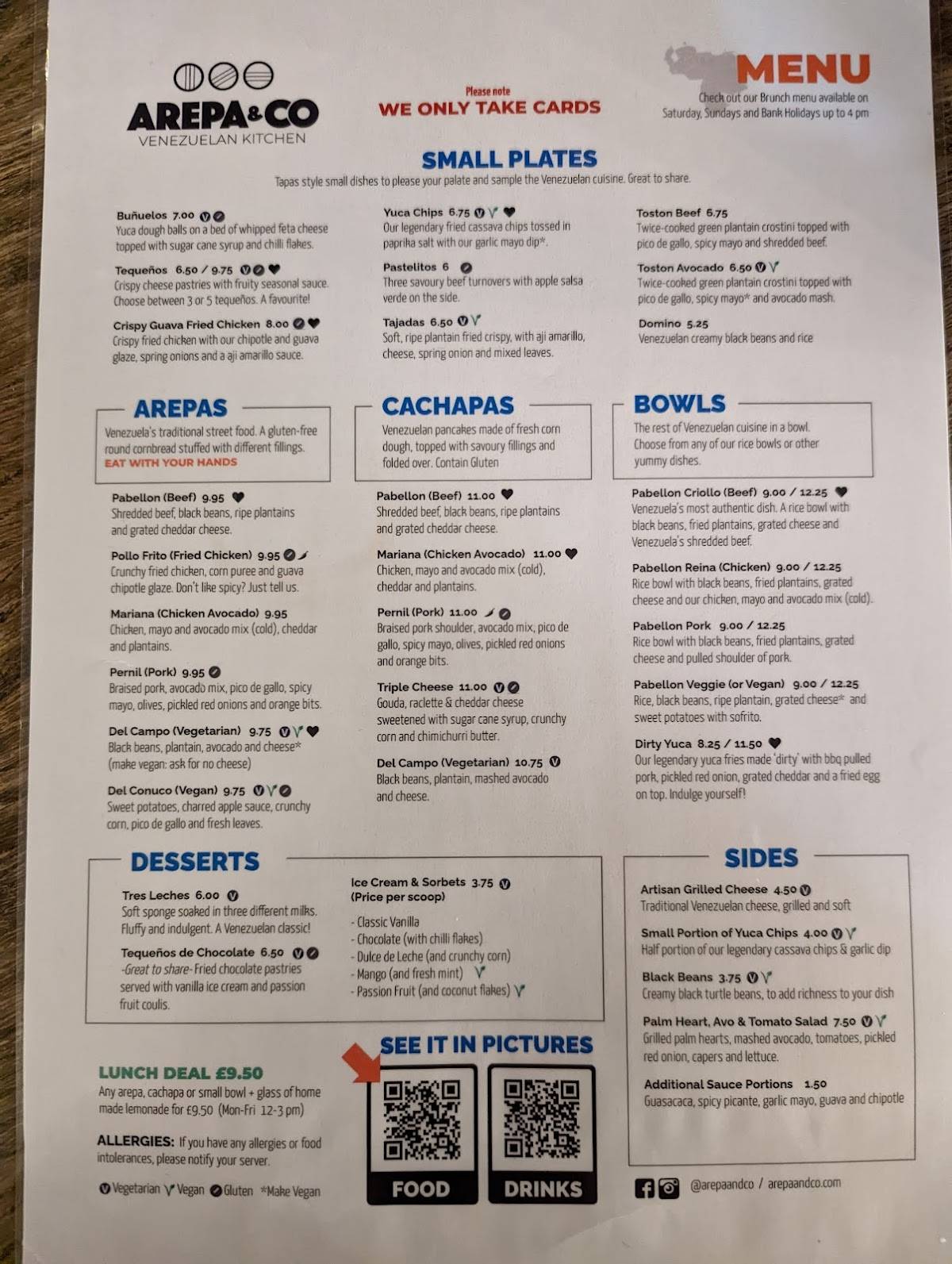Menu at Arepa & Co Venezuelan Restaurant - Stockwell, London