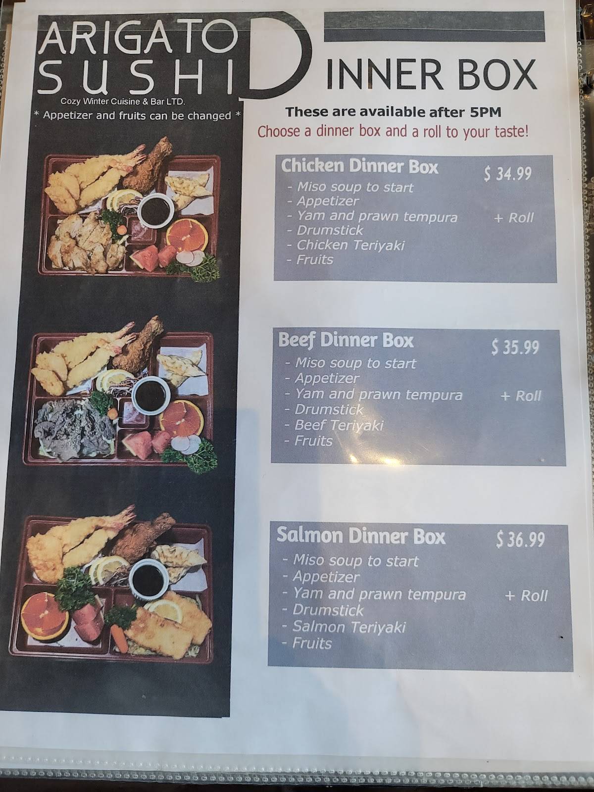 Menu at Arigato-2 (Cozy winter cuisine &Bar Ltd. ), Regina
