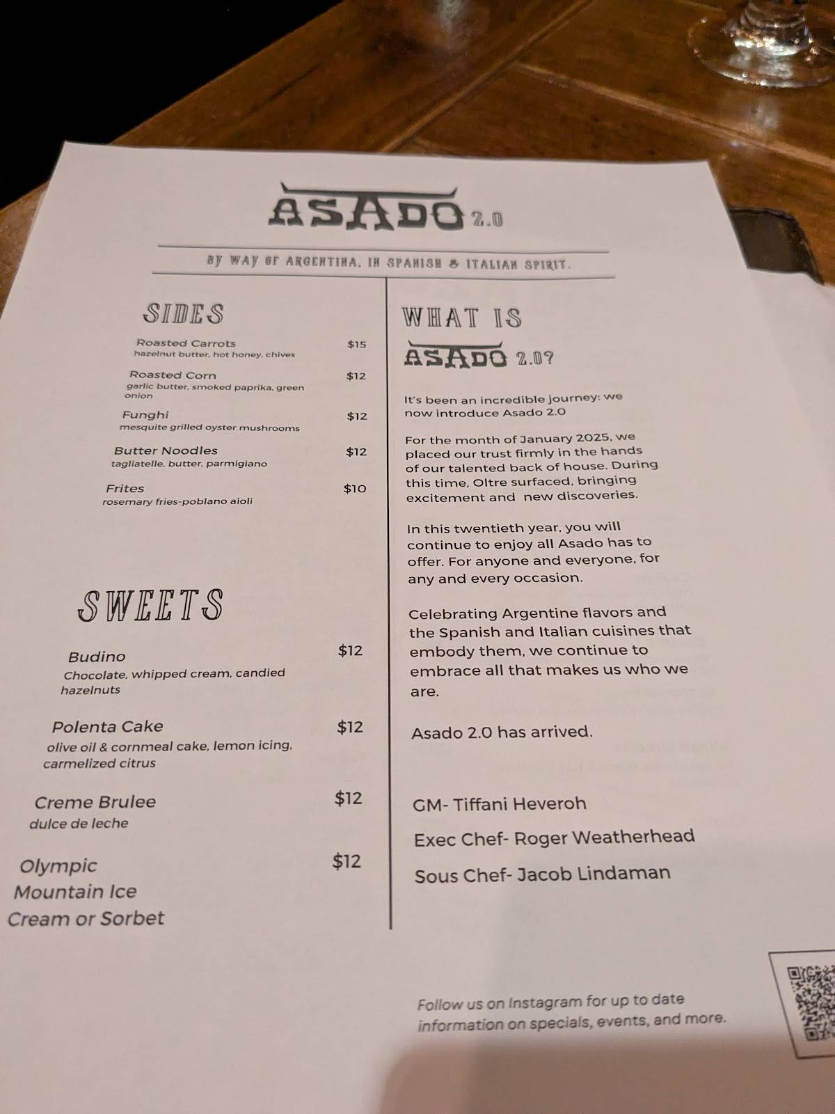 Menu at Asado pub & bar, Tacoma