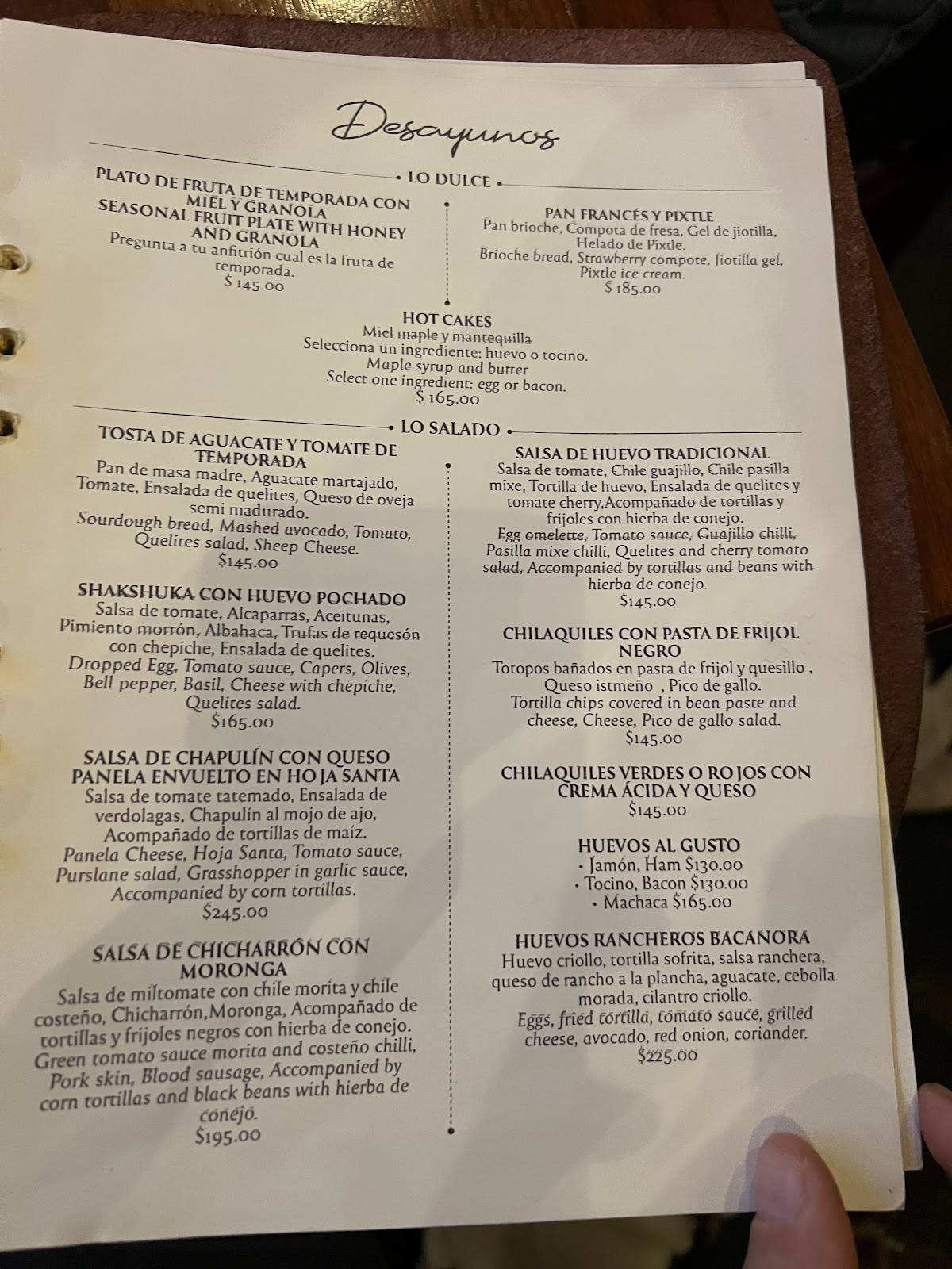 Carta del restaurante Asador Bacanora Oaxaca, Oaxaca