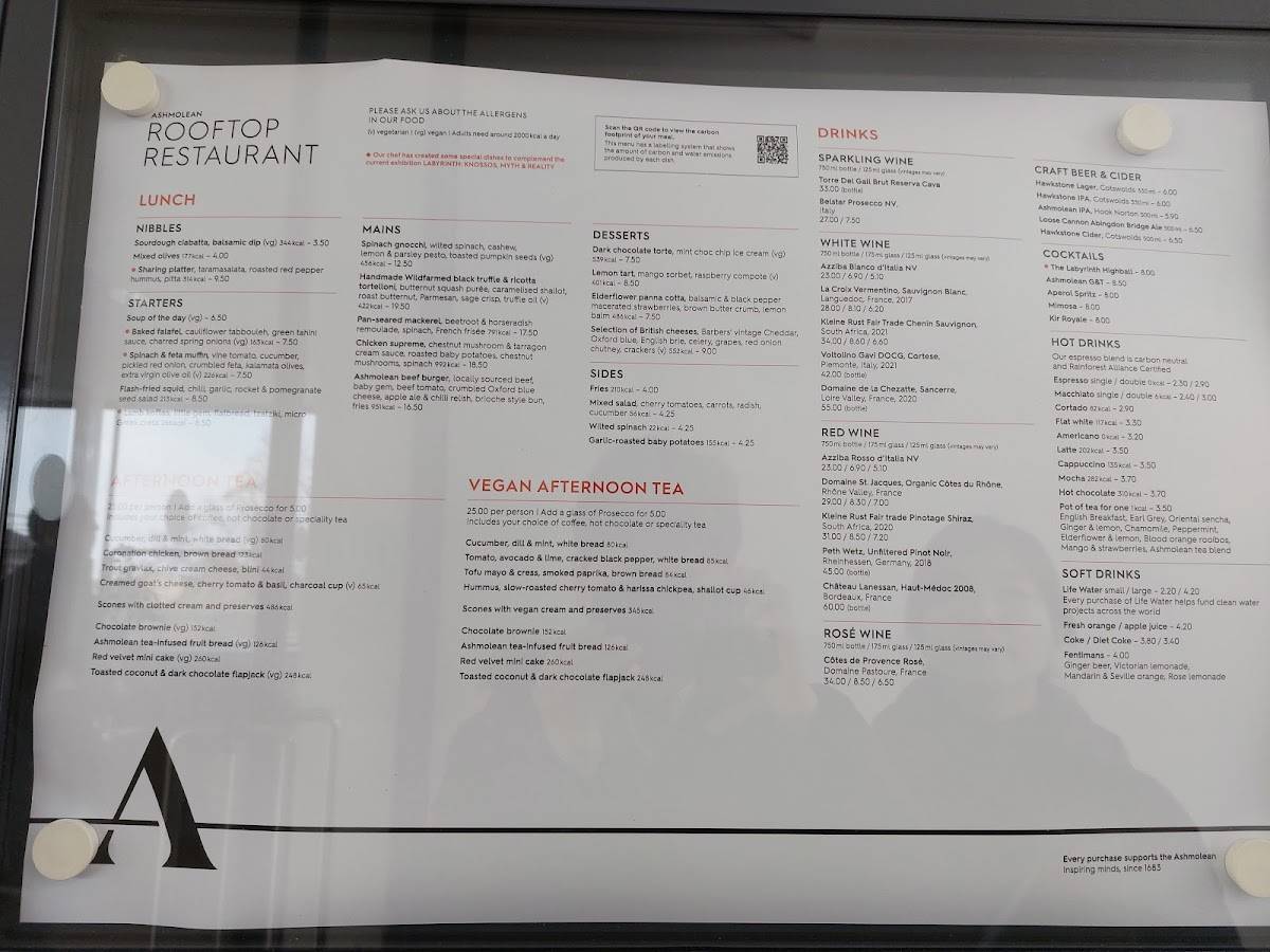 Menu at Ashmolean Rooftop Restaurant, Oxford