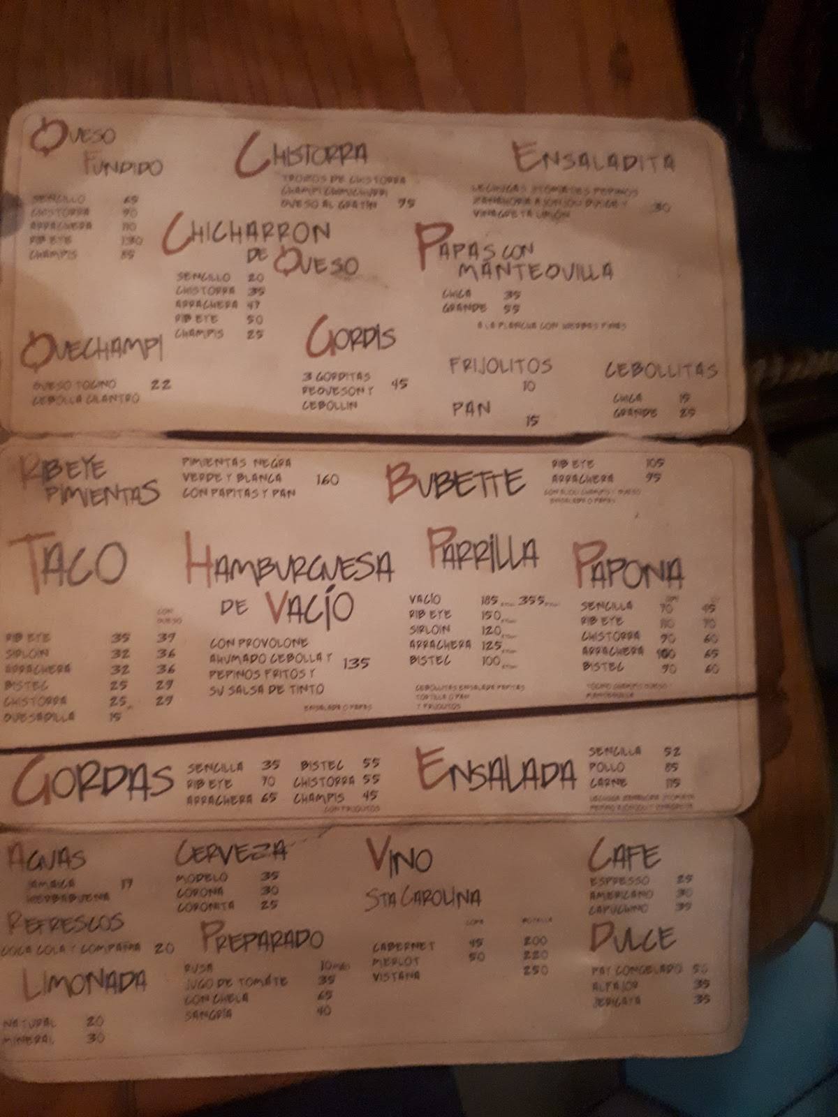 Menu at Así & Asado steakhouse, Zapopan