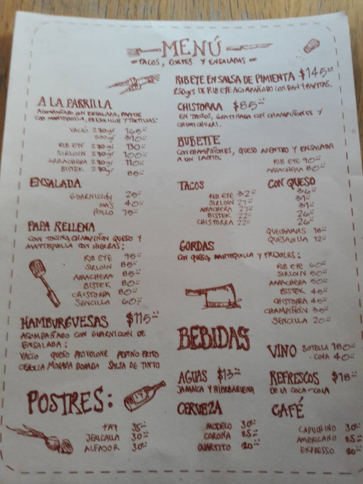 Carta de parrilla Así & Asado, Zapopan