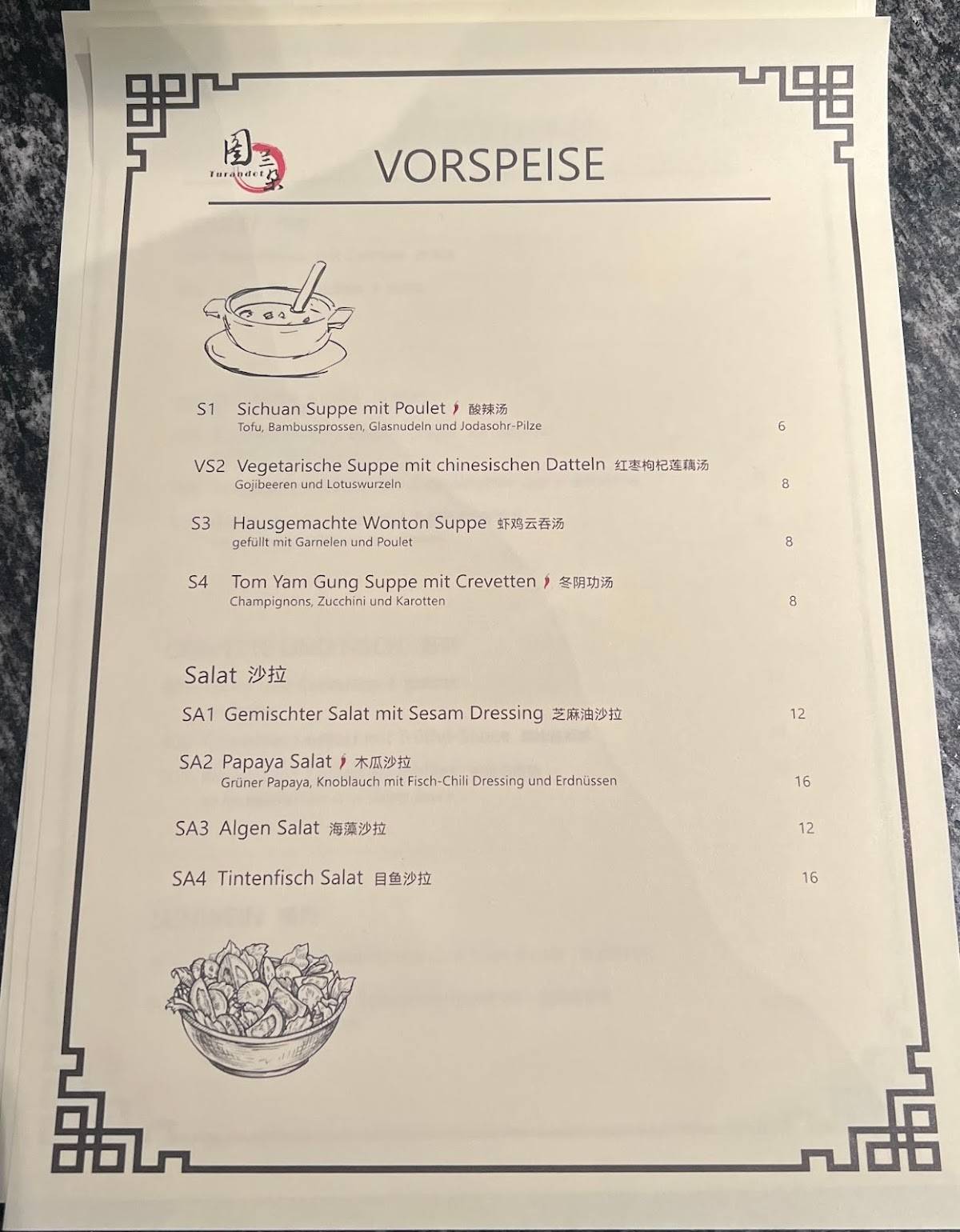 Speisekarte von Asia Restaurant Turandot, Uster
