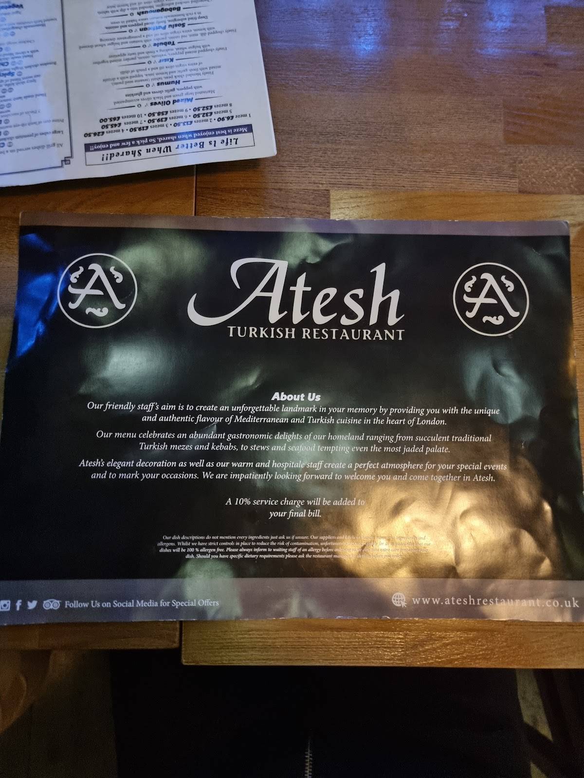 Menu at Atesh Turkish Restaurant (Croydon), Croydon