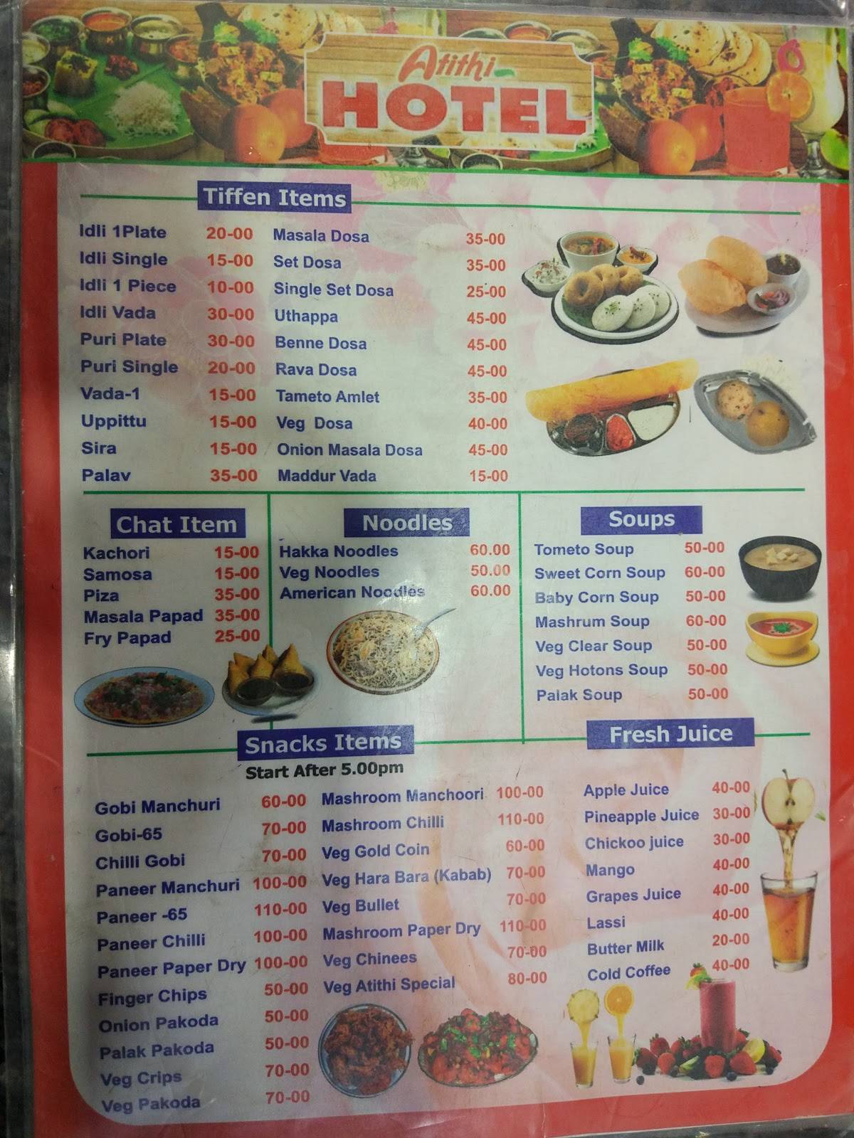 Menu at Atithi Restaurant, Lingsugur, opp. post office