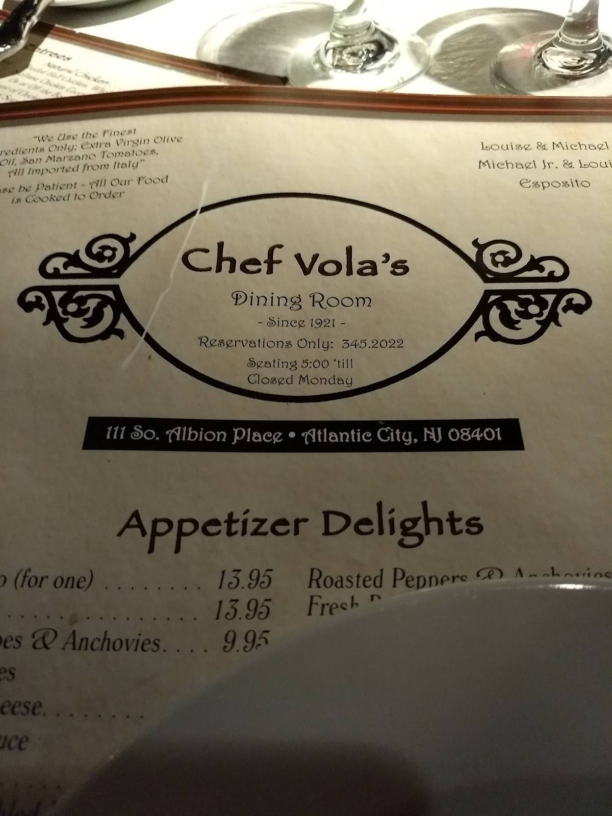 Menu at Chef Vola's restaurant, Atlantic City