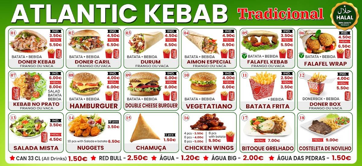 Menu em Atlantic Kebab restaurante, Lisboa