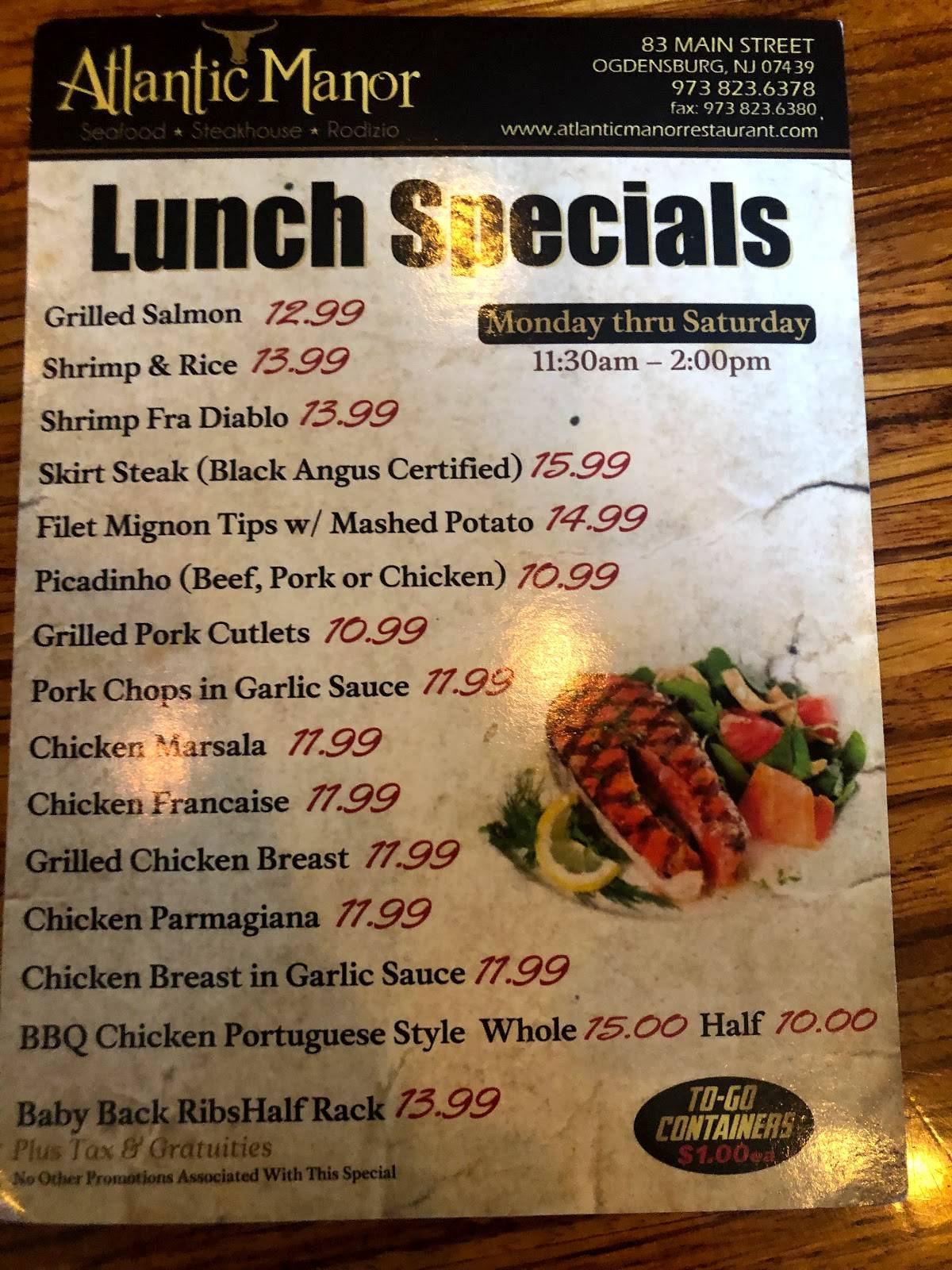 Menu at Atlantic Manor restaurant, Ogdensburg