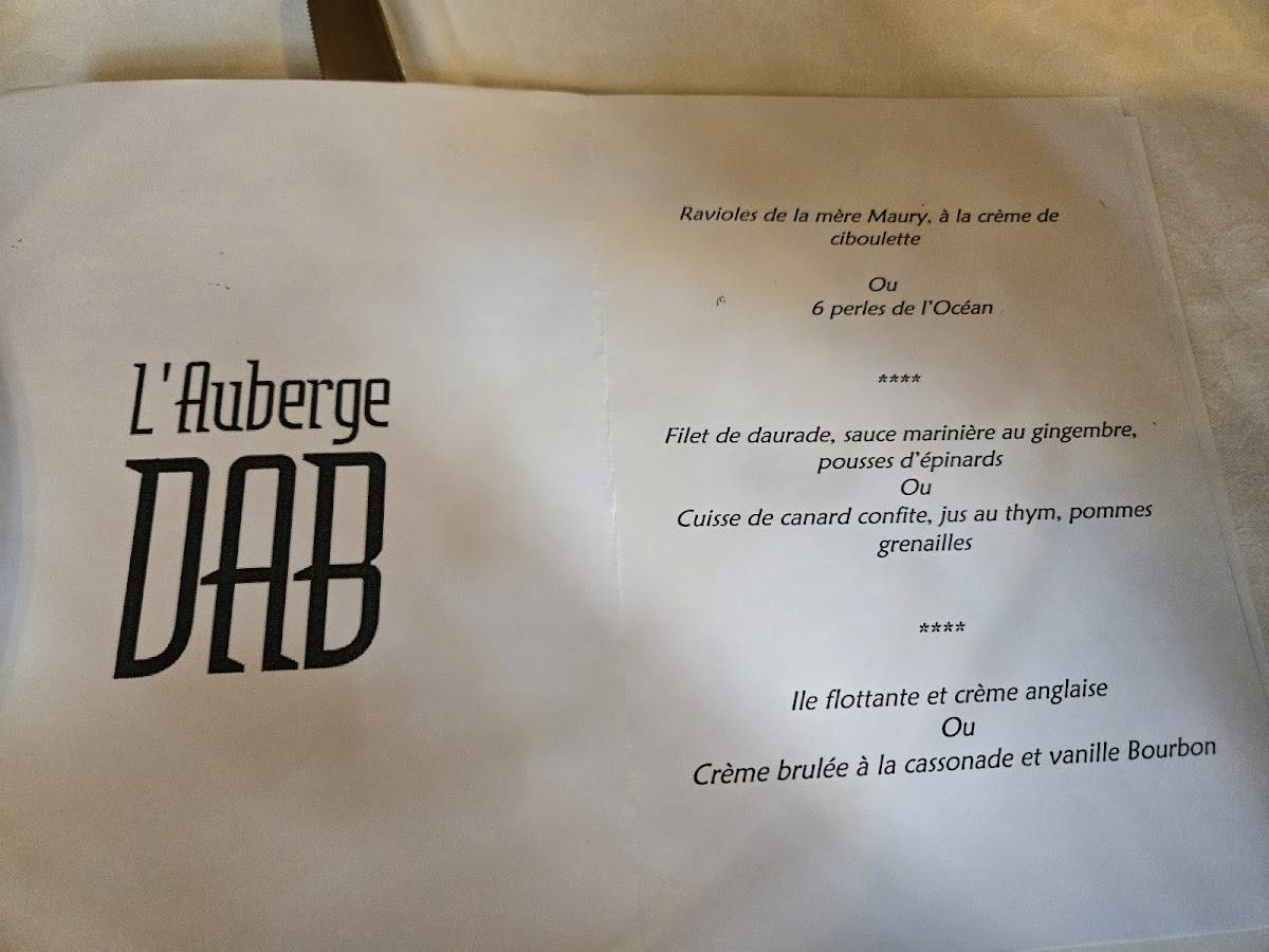 Menu au L'Auberge Dab restaurant, Paris, 161 Avenue de Malakoff