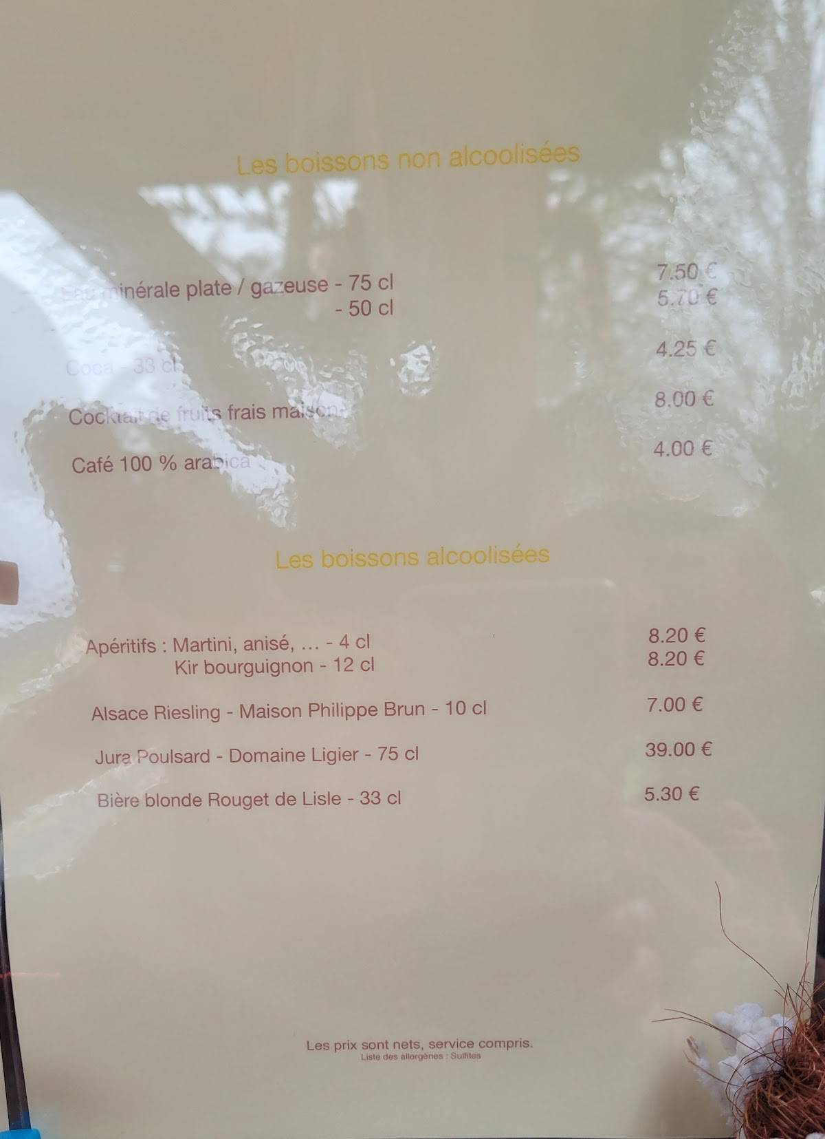 Menu au Auberge de la Roche restaurant, Grand'Combe-Châteleu
