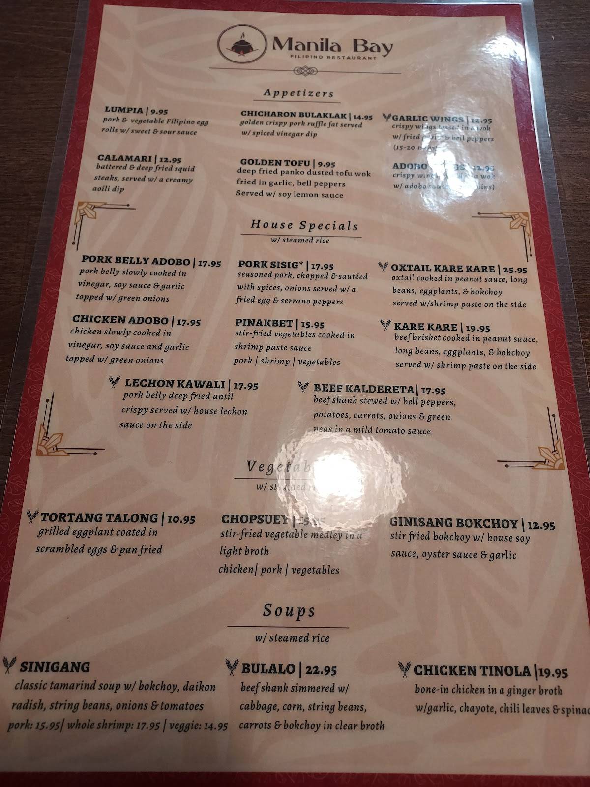 Menu at Manila Bay Filipino Restaurant, Aurora