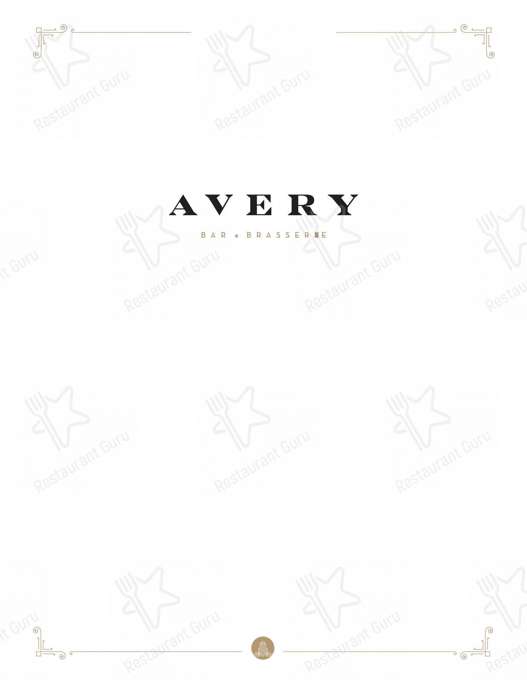 Menu at Avery Restaurant, Boise