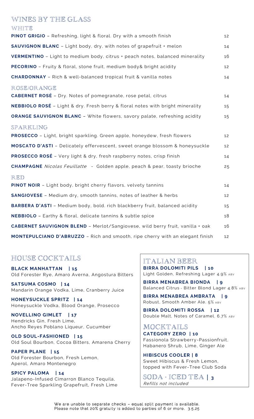 Menu at Avo restaurant, New Orleans