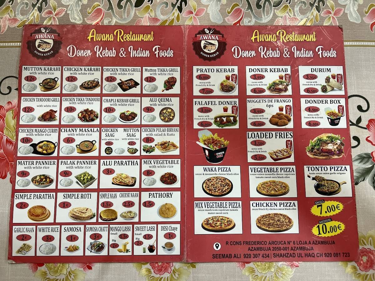 Menu em Awana restaurante, Azambuja