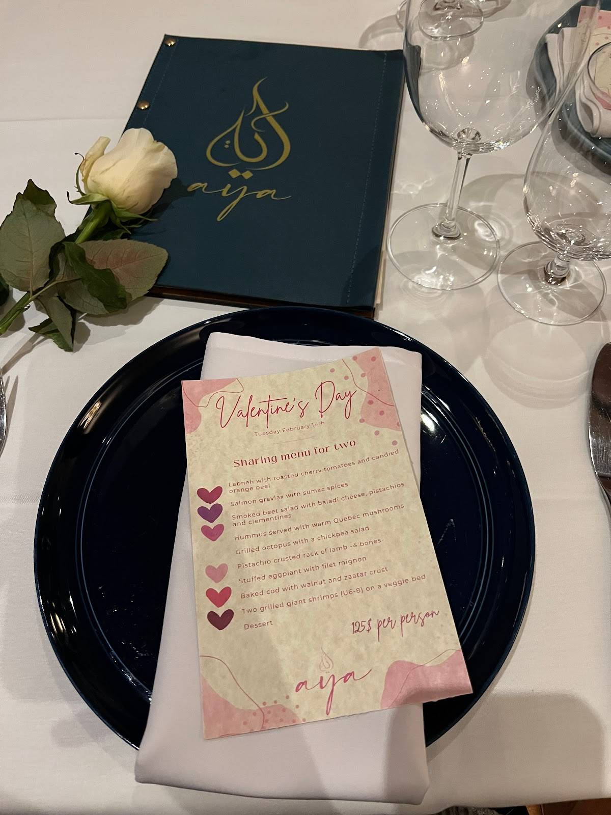 Menu at Aya Lebanese restaurant, Kirkland