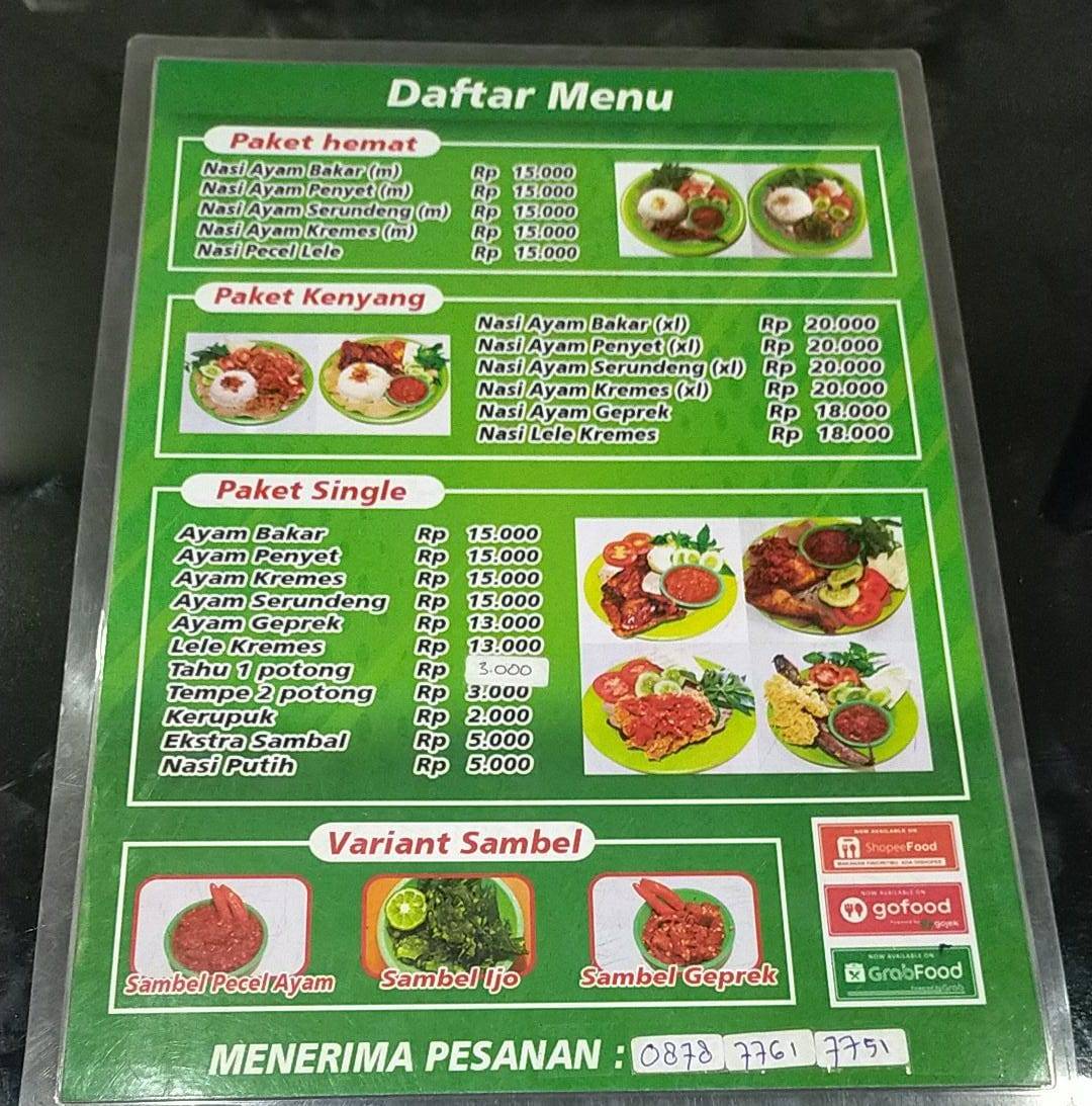 Menu at Ayam bakar ayam geprek sidamulya restaurant, Tangerang