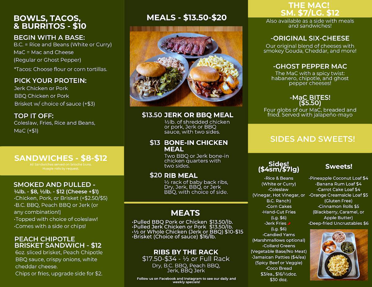 Menu at B.C. MaC BBQ, Morgantown