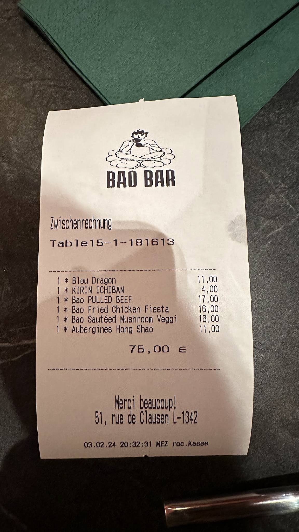 Menu au Bao Bar, Luxembourg