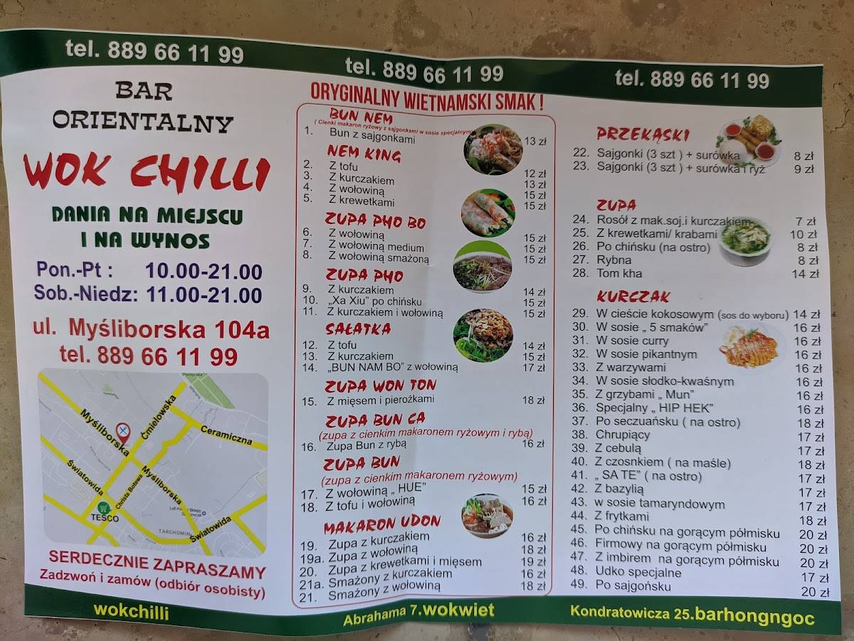 Menu at Bar Wok Chilli, Warsaw
