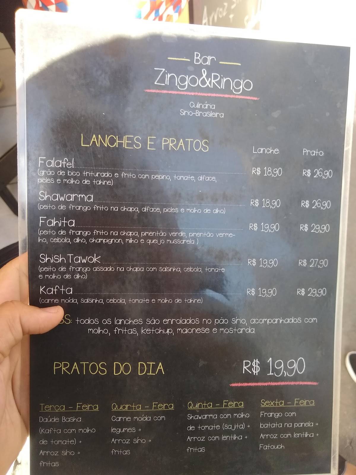 Menu em BAR ZINGO & RINGO, São Paulo