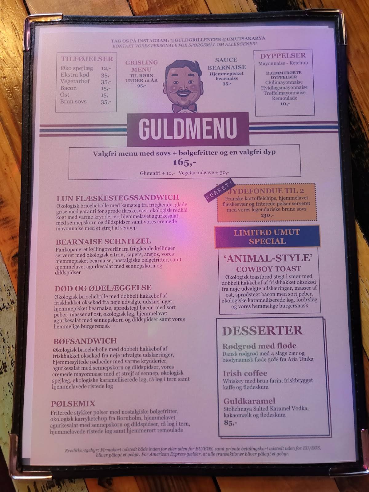 Menu at Guldgrillen BBQ, Copenhagen