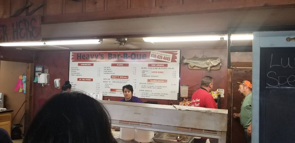 Menu at Heavy's Bar B Que, Hondo