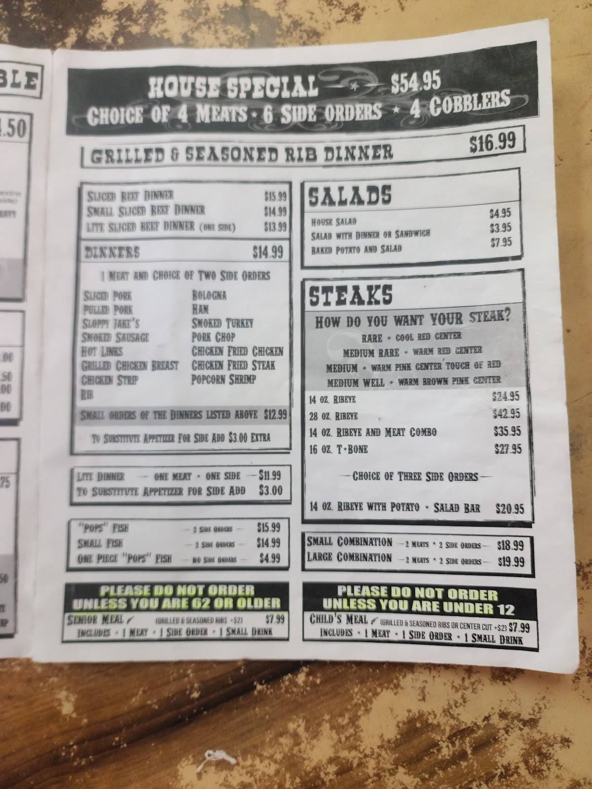 Menu at Jake's Rib BBQ, Chickasha