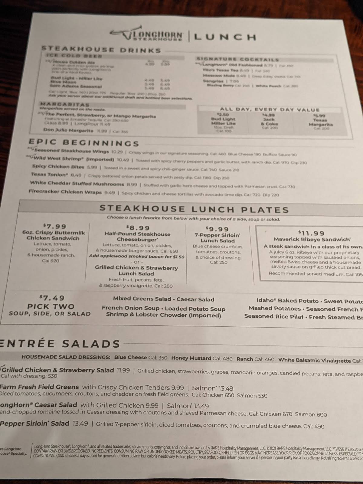 Menu at LongHorn Steakhouse, Monroe