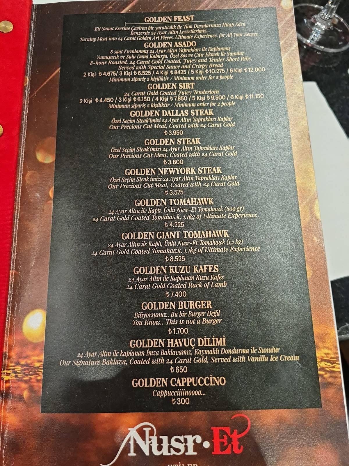 Menu at Nusr-Et Steakhouse Etiler, Istanbul, Nisbetiye Cd No:87