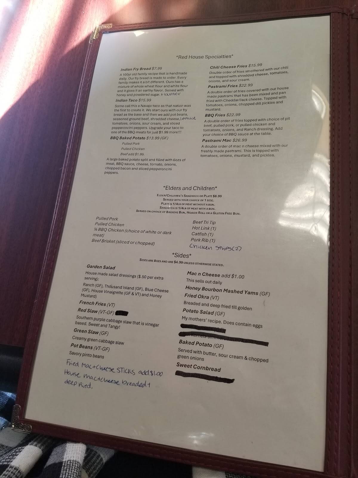 Menu at Red House BBQ, Tehachapi, 426 E Tehachapi Blvd